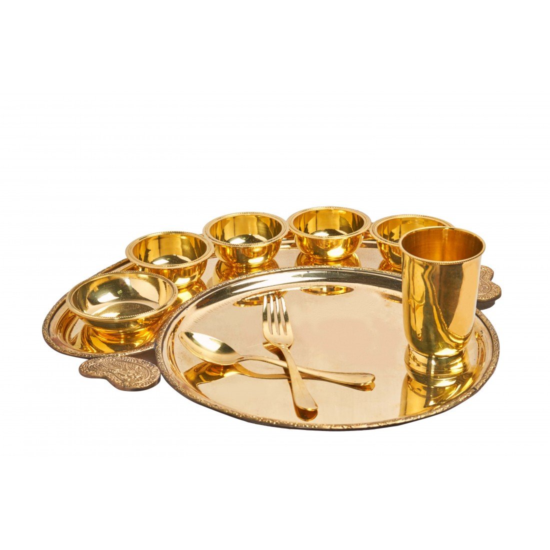 Brass Round Thali Set 9pcs 16"